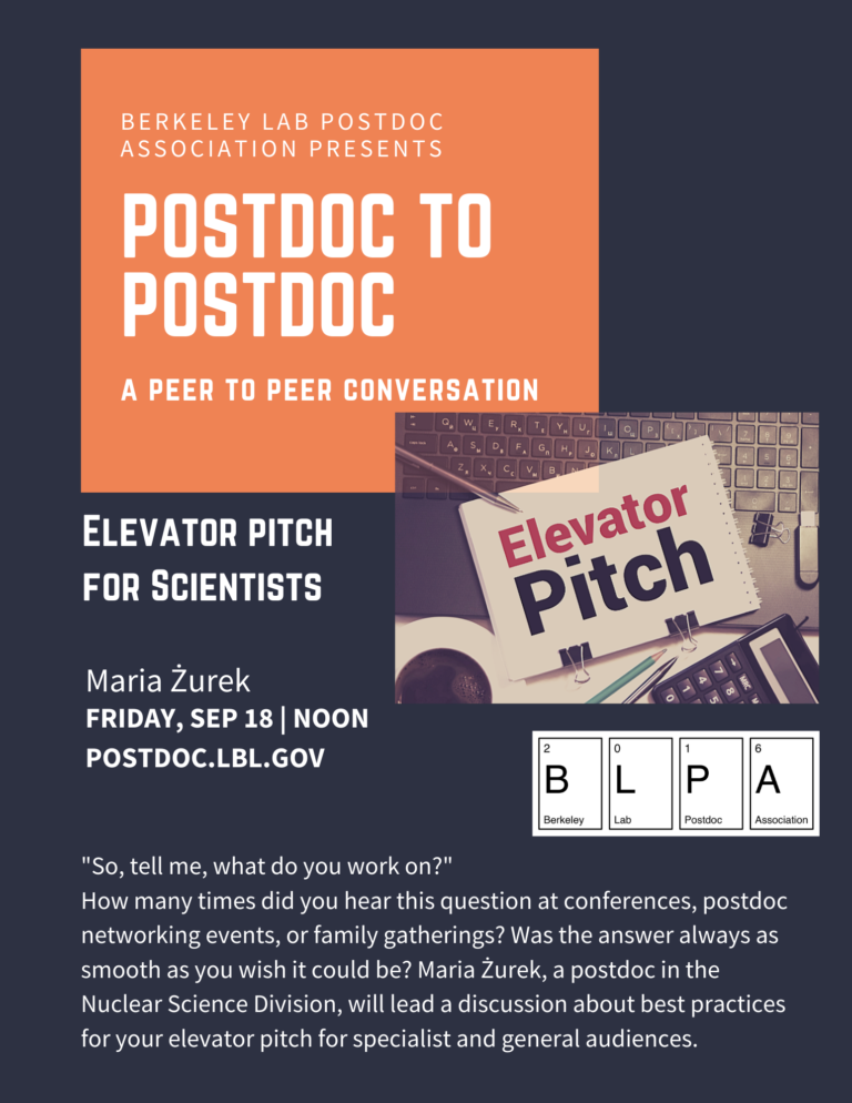 Postdoc-to-Postdoc – Science Pitch – Berkeley Lab Postdoc Association